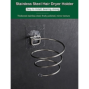 AKOAK Stainless Steel Hair Dryer Holder, Bathroom Wall Mounted Self-Adhesive Waterproof Hair Dryer Storage Holder - Suitable for Most Hair Dryers, Pack of 2