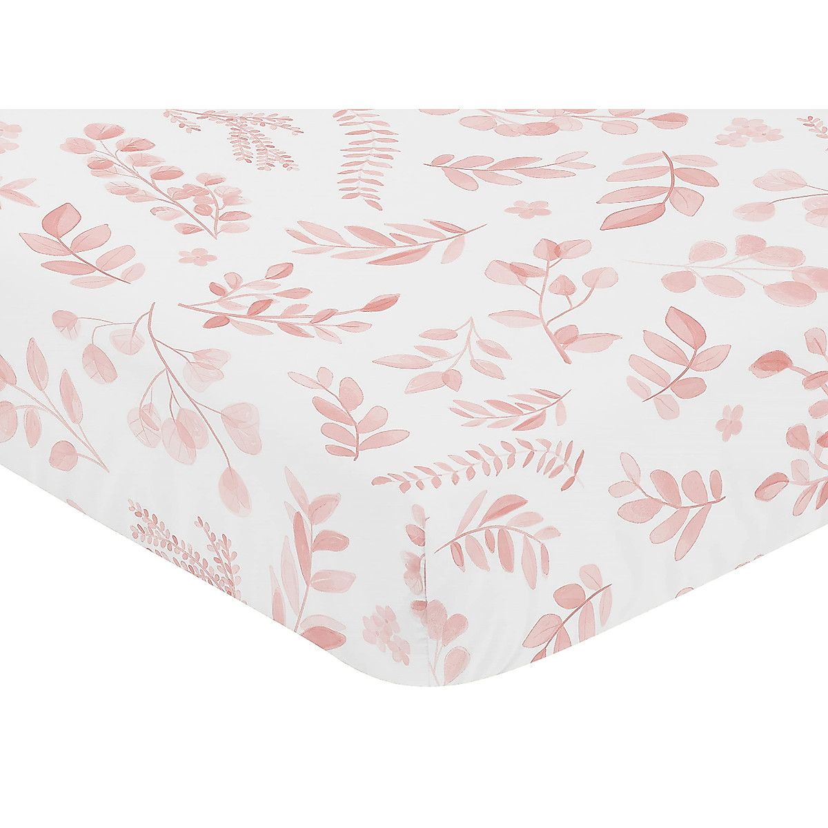 Sweet Jojo Designs Blush Pink and White Floral Leaf Girl Fitted Crib Sheet Baby or Toddler Bed Nursery - Boho Chic Bohemian Watercolor Botanical Flower Woodland Tropical Garden Leaves Pastel Nature
