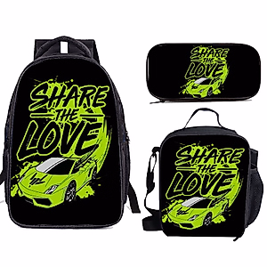 Qinunipoto Share The Love Backpack 3 Piece Set Backpack for Travel Bag and Lunchbox and Pencil Pouch