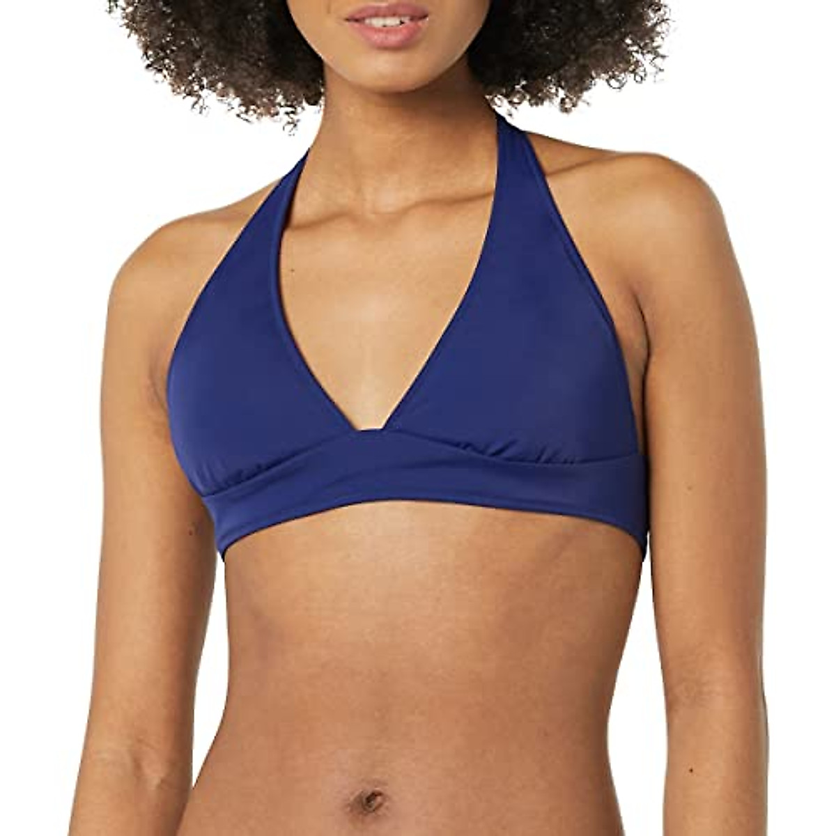 Amazon Essentials Women's Light-Support Tie Halter Bikini Swimsuit Top (Available in Plus Size), Dark Navy, Large