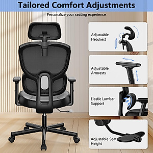 Office Chair, Ergonomic Desk Chair, High Back Desk Chair, Big and Tall Reclining Comfy Home Office Chair with Lumbar Support Breathable Mesh Computer Chair Adjustable Armrests