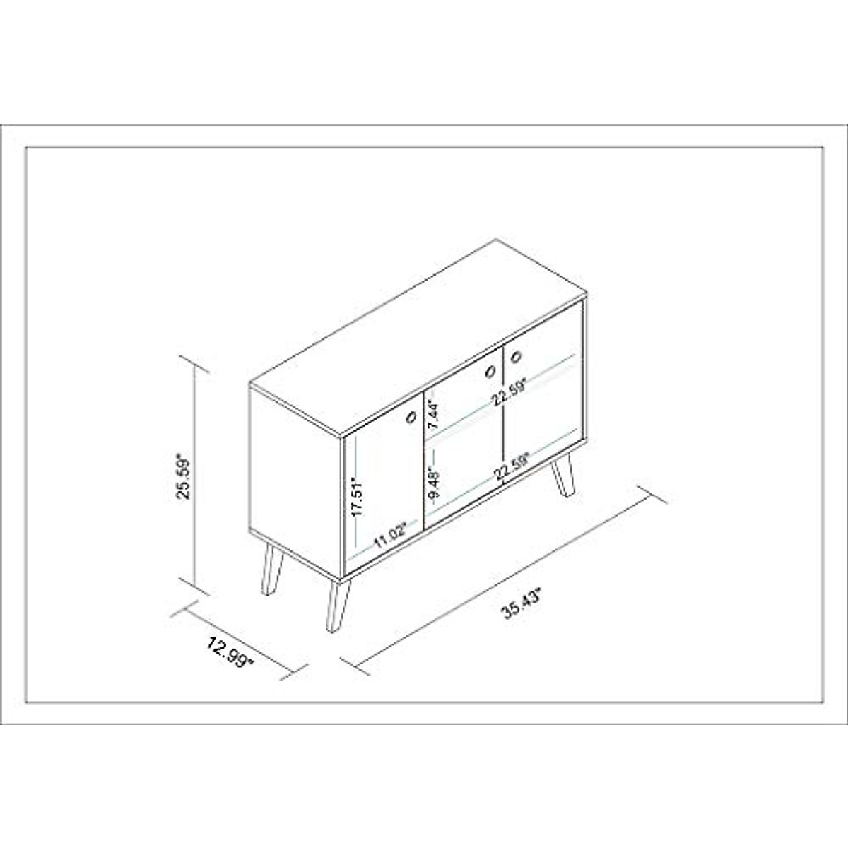 Manhattan Comfort Bromma Mid Century 3 Door Sideboard Buffet Cabinet, White