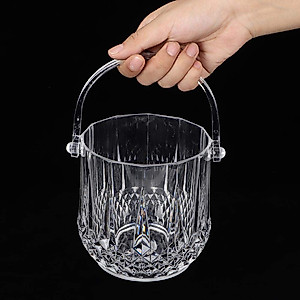 Crystal Ice Bucket, Small Clear Acrylic Ice Cube Container Champagne Beer Wine Chiller with Handle for Freezer Cocktail Bar Party, 4.7 x 4.7 x 4.9 in