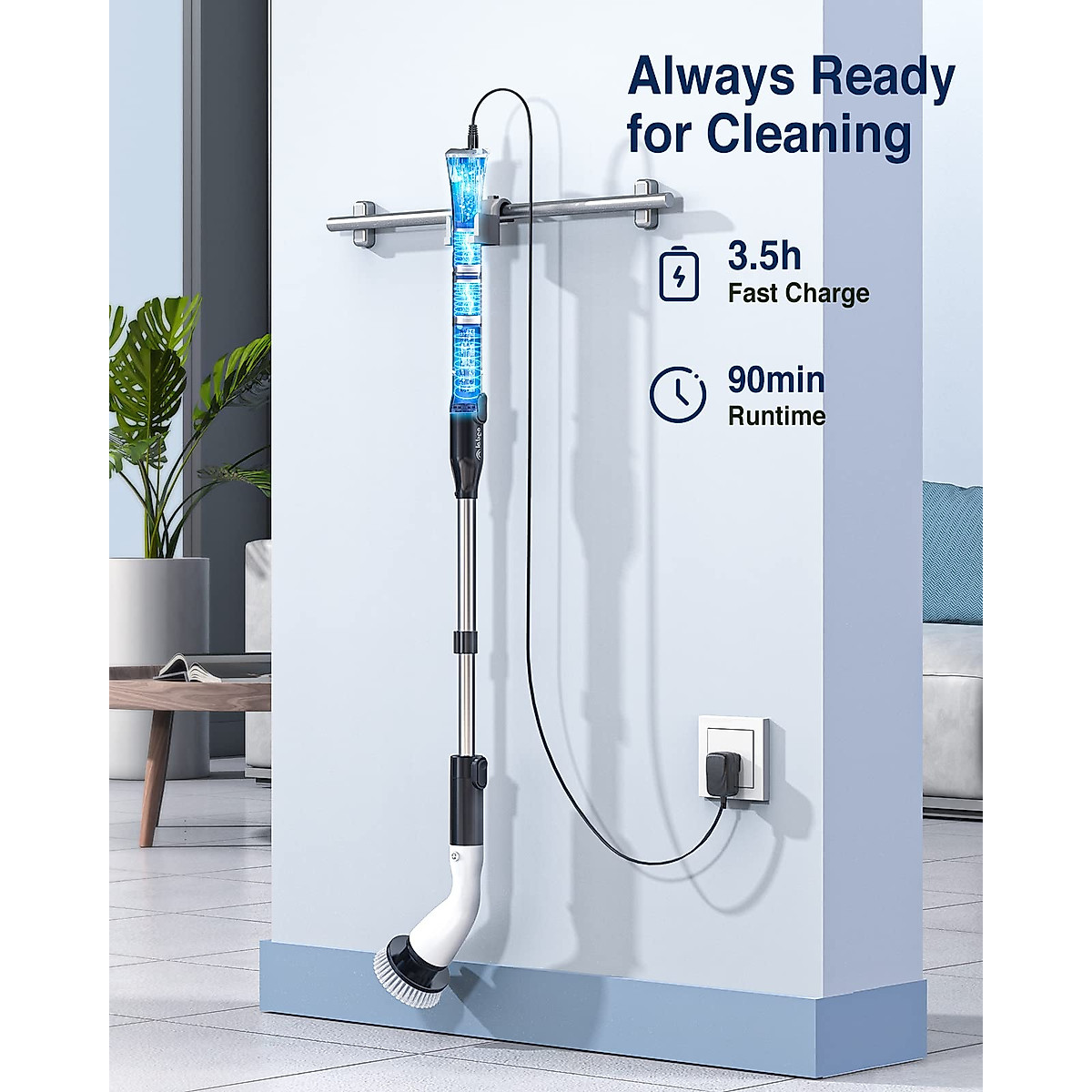 LABIGO Electric Spin Scrubber LA1 Pro, Cordless Spin Scrubber with 4 Replaceable Brush Heads and Adjustable Extension Handle, Power Cleaning Brush for Bathroom Floor Tile (Black)