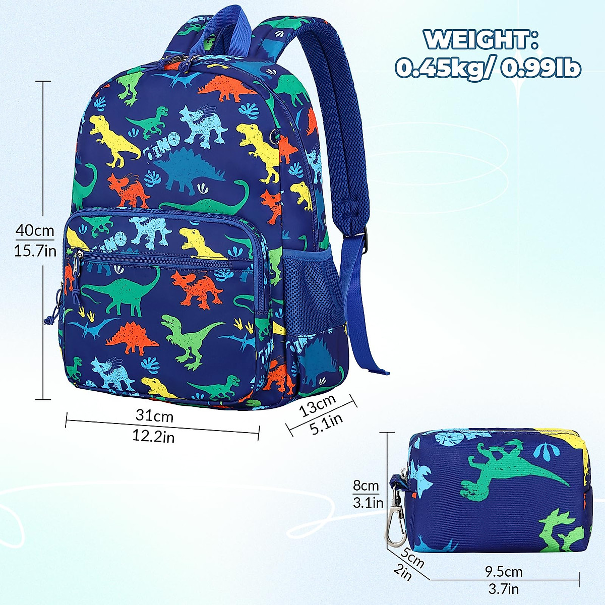 mygreen Dinosaur Backpack for Boys Backpacks for Elementary School 15 inch Backpack for Boys with Coin Purse 5-7 6-8 School Bag 2nd 3rd Grade Blue