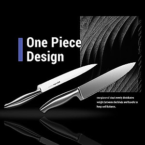 Slege 15pcs Kitchen Knife Set with Built-in Sharpener, One-Piece Design, Stainless Steel Kitchen Knives - Frosted Silver
