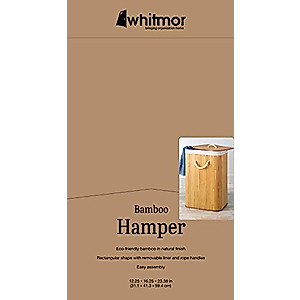 Whitmor Laundry Hamper with Rope Handles Bamboo, 12.25x16.25x23.375, Natural Stain