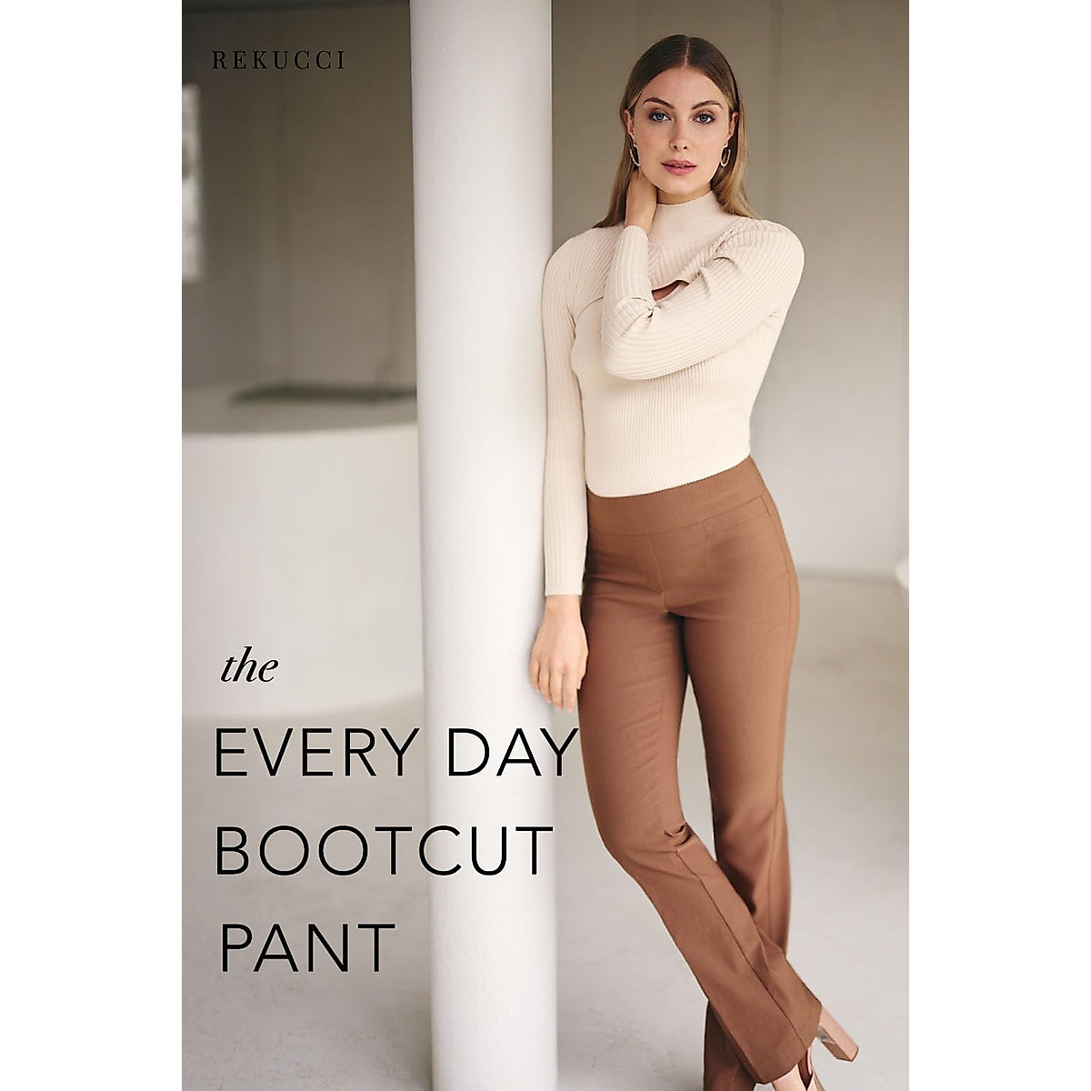 Rekucci Womens Ease into Comfort Stretchy Business Casual Bootcut Pull-On Everyday Office Pant in Regular/Tall/Petite Sizes (4, Black)