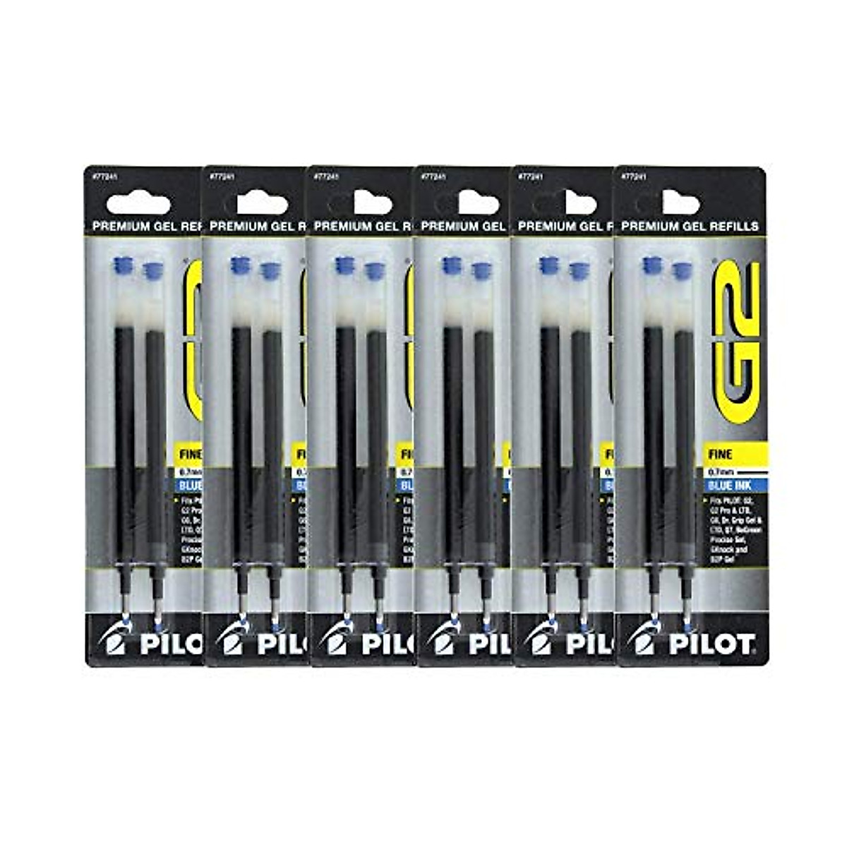 Pilot G2, Dr. Grip Gel/Ltd, ExecuGel G6, Q7 Rollerball Gel Ink Pen Refills, 0.7mm, Fine Point, Black Ink, 3 Packs of 2