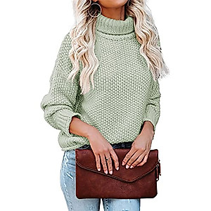Lynwitkui Women Turtleneck Sweaters Batwing Sleeve Casual Loose Chunky Pullover Sweater Knit Tops Light Green