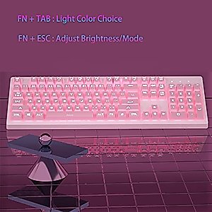 LIOURFE Keyboard with 7 Color LED Backlit, 104 Keys Quiet Wired Computer Keyboard for Office, Mechanical Feeling Gaming Keyboard for Windows Laptop PC Mac (Pink)