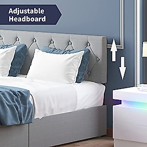 ZAFLY California King Platform Bed Frame with 4 Storage Drawers,Cal King Bed Frame with Fabric Headboard,Diamond Stitched Button Tufted Design,Wooden Slats Support,No Box Spring Needed,Light Grey