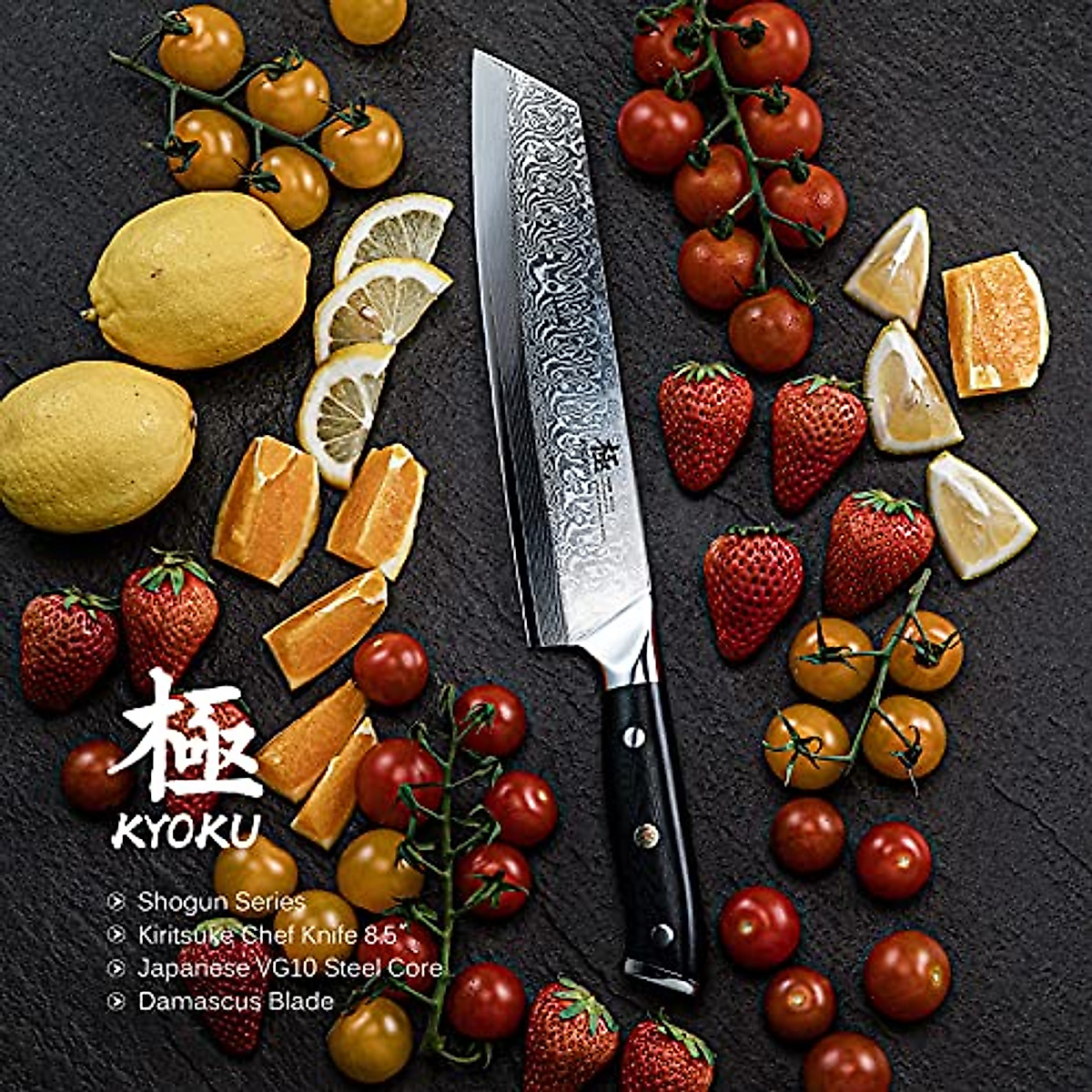 KYOKU Kiritsuke Chef Knife 8.5" - Shogun Series - Japanese VG10 Steel Core Forged Damascus Blade - with Sheath & Case