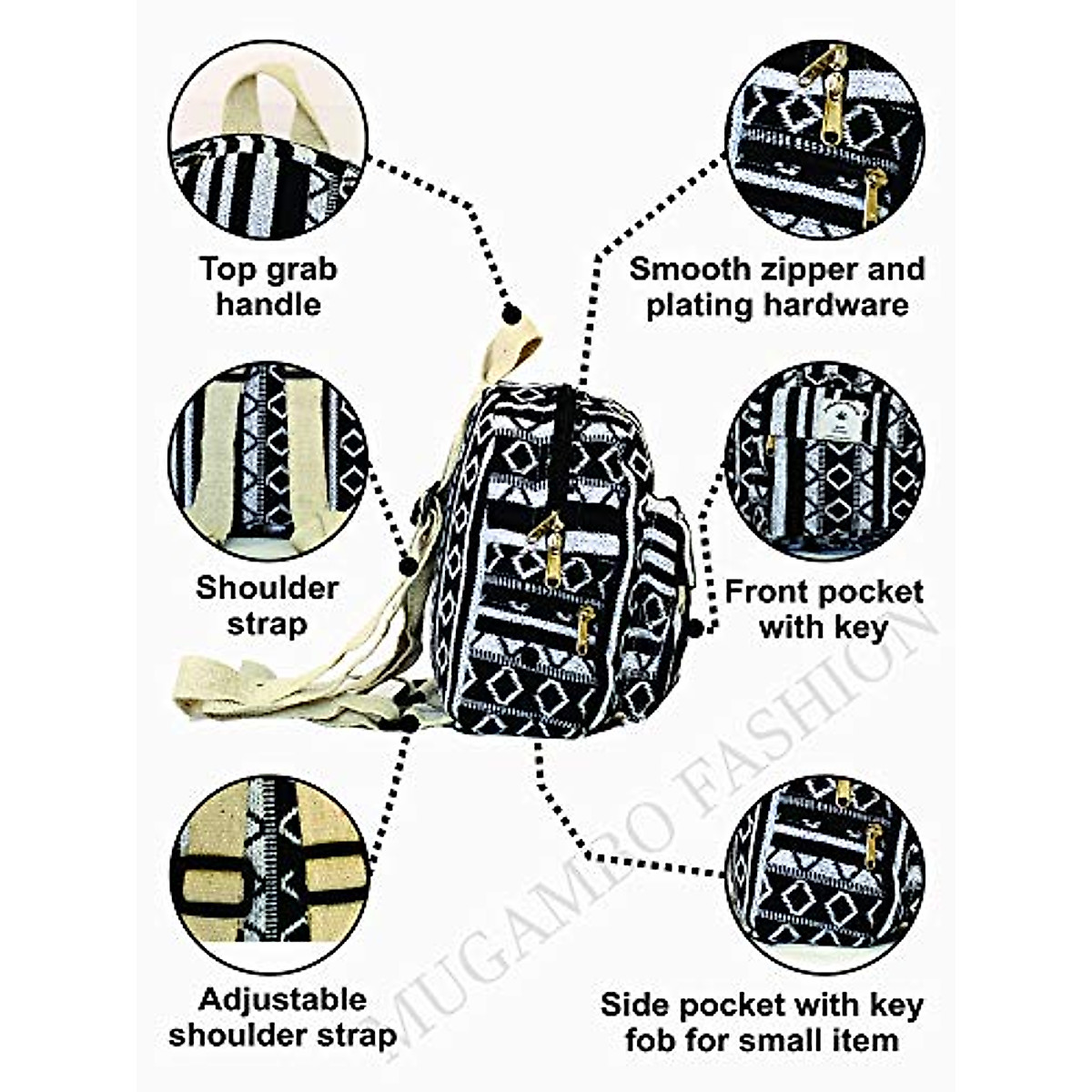 Generic Set Of Mini Backpack Pen case Coin Purse Hemp University Light Weight Backpack For Girl Black and White Small Small Backack