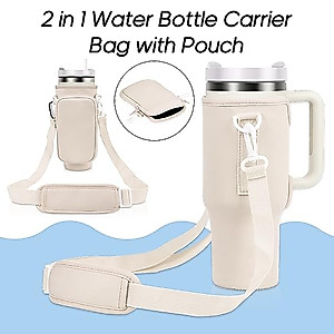 Water Bottle Carrier Bag with Pouch Compatible with Stanley 40oz Tumbler with Handle, Water Bottle Pouch for Stanley Quencher H2.0 Flowstate, Stanley Adventure Quencher, Simple Modern 40 oz Tumbler