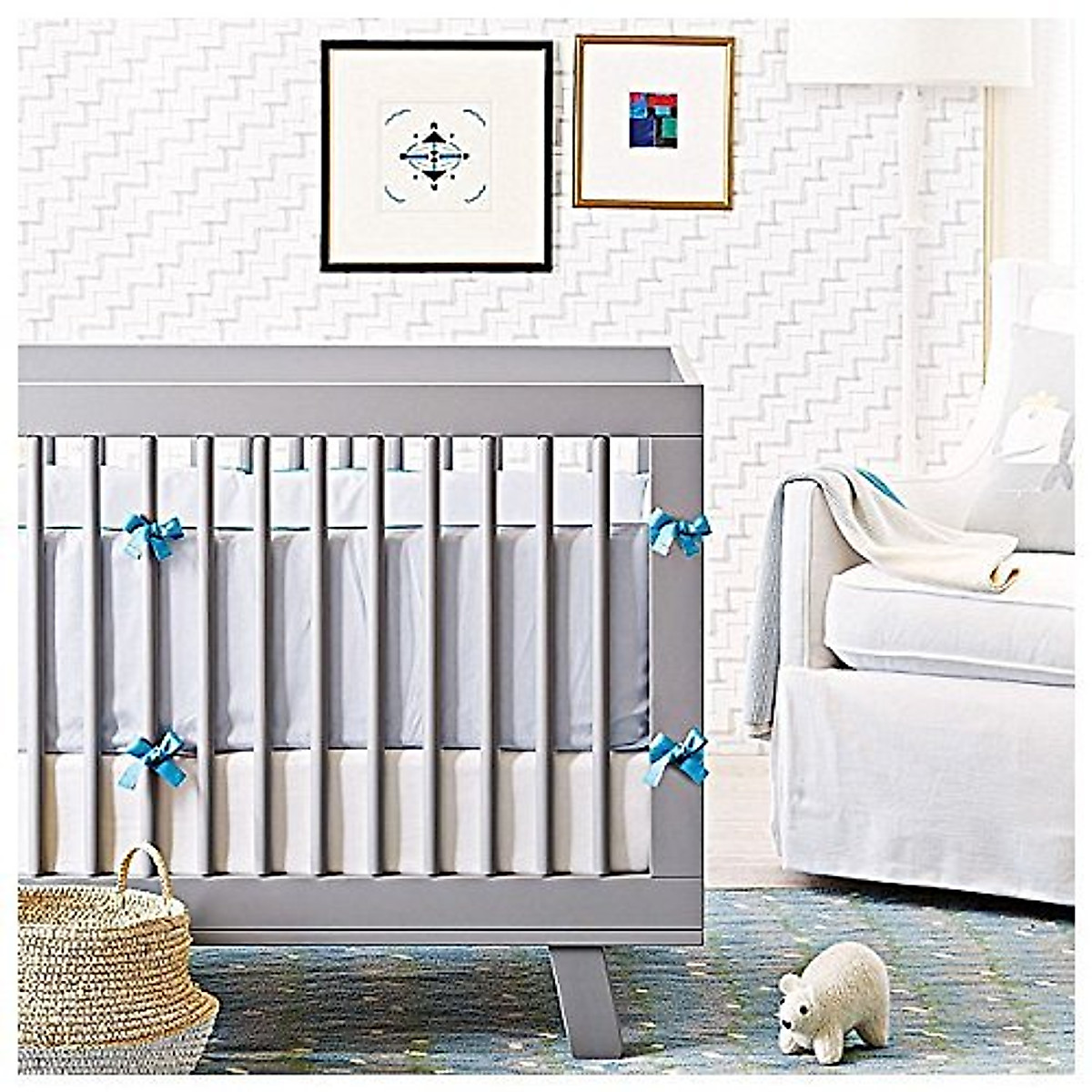 Serena & Lily Banded Linen Crib Skirt - Chambray/Cyan