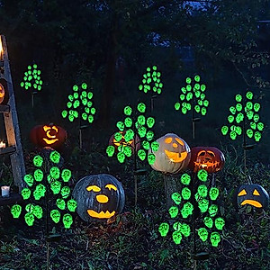 Upgraded 2 Pack Solar Halloween Decorations Lights, Halloween Outdoor Solar Stake Sign Lights with Scary Skull Shape Green LED Lights for Halloween Outdoor Pathway Cemetery Garden Yard Porch Decor