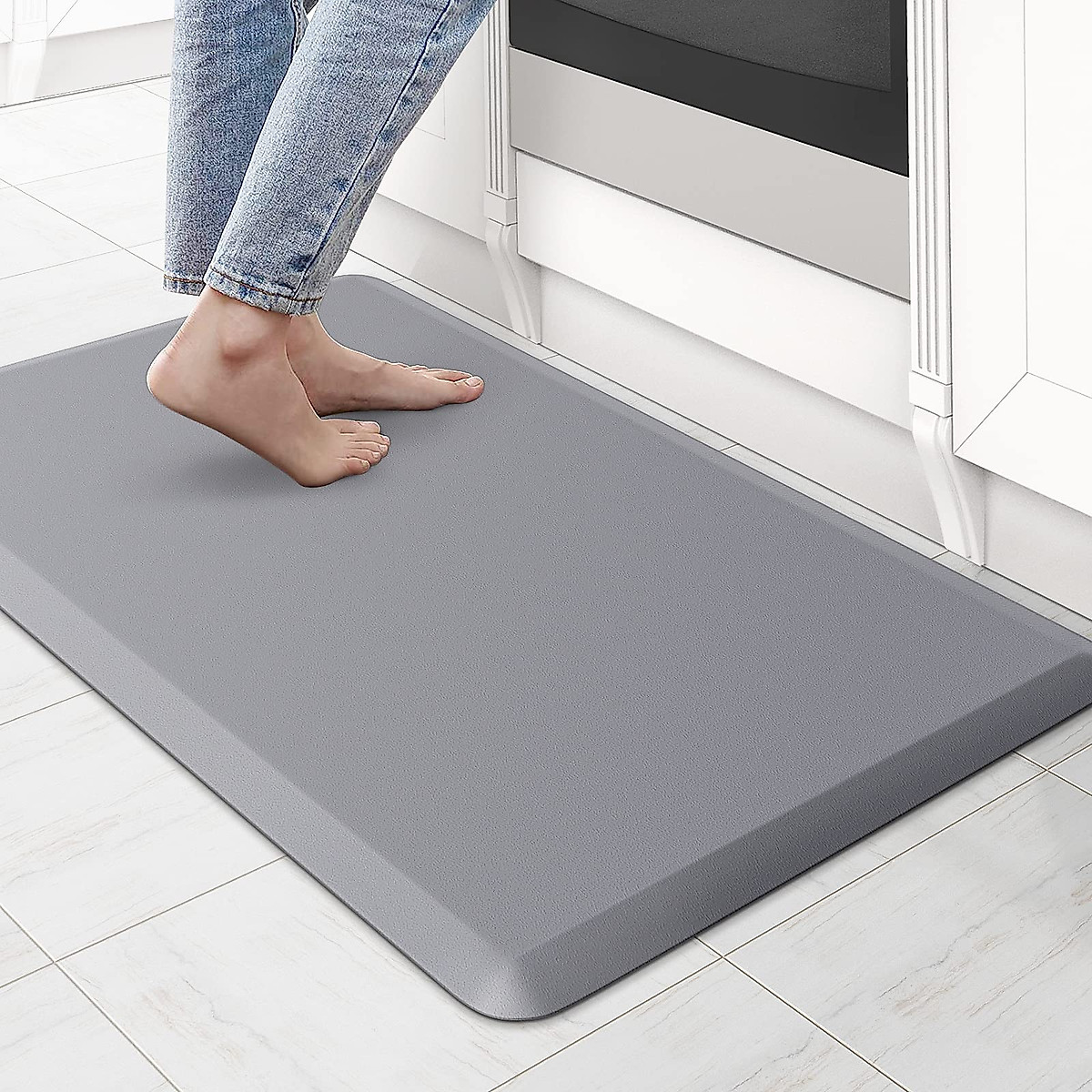 KitchenClouds Kitchen Mat Cushioned Anti Fatigue Rug 17.3"x28" Waterproof Non Slip Standing Desk Mat Comfort Floor Mats for Kitchen House Sink Office (Grey)