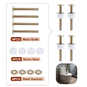 4 Pack Toilet Seat Hinge Bolt, Quick Fix Toilet Screws Replacement with Nuts Washers, No More Wiggle Toilet Seat Fastener Steel Toilet Screws for Top Toilet Seat Kohler TOTO, Syocsek