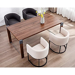 Mid Century Modern Upholstered Dining Chairs with Arms Set of 6, Contemporary Linen Kitchen & Dining Room Chairs, 18.5" Wide Accent Chairs for Dining Room Living Room with Black Metal Frame, Cream