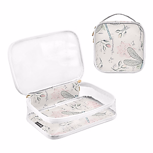 Roses Buds Dragonflies Clear Makeup Bag Waterproof Toiletry Bag Travel Bags Cosmetic Organizer Make Up Pouch for Toiletries Women Men Airplane Gym Travel Essentials 2 Packs