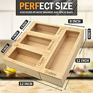 Ziplock Bag Organizer, Bamboo Ziplock Bag Organizer for Drawer, Kitchen Food Storage Bag Organizer Suitable for Gallon, Quart, Sandwich, Snack Bag, Sandwich Bag Dispenser Holders