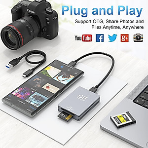 CFexpress Type B and SD Dual-Slot Card Reader, USB 3.1 Gen 2 10Gbps CFexpress Reader, Portable CF Express Card Reader Included USB C to USB A/C Cable, Compatible with Windows/Mac/Linux/Android