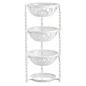 Uncluttered Designs Stacking Basket Bins (3 Tier + Plate) — Display for Fruit, Potato, Onion & Produce — Crafts, Art Supplies & Housewares Organizer — Bedroom & Bathroom Organization & Storage (White)