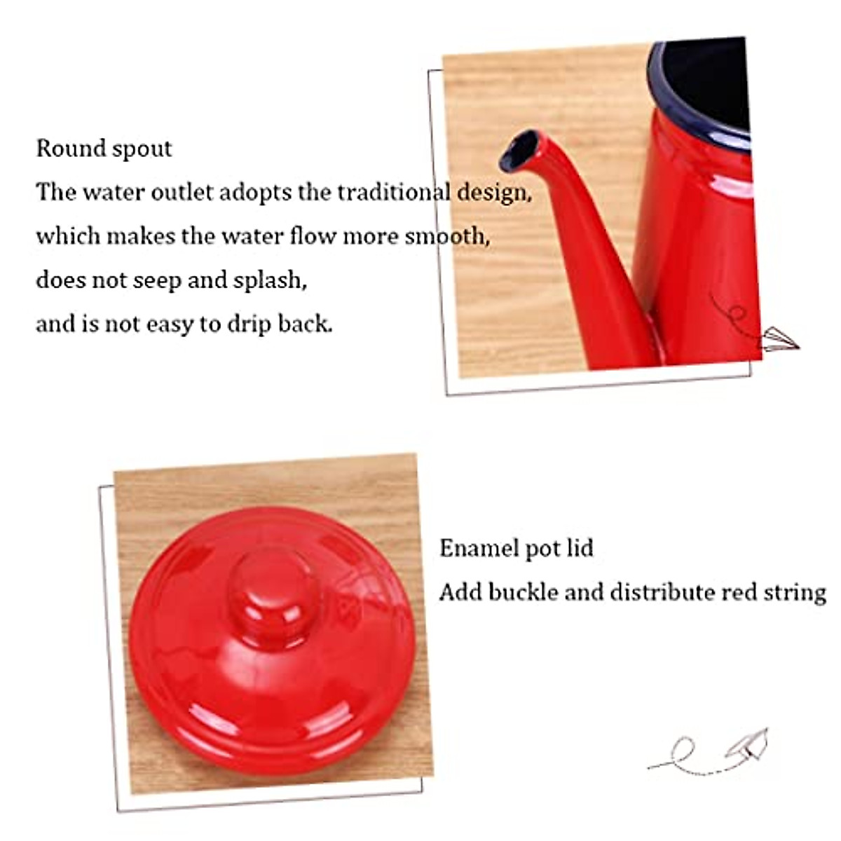 FURLOU Kettle for Stove top 1.1L/37.1OZ Enamel Coffee Pot Pour Over Milk Water Jug Pitcher Barista Teapot Kettle for Gas Stove and Induction Cooker Kitchen Supplies Teapots (Color : Red)