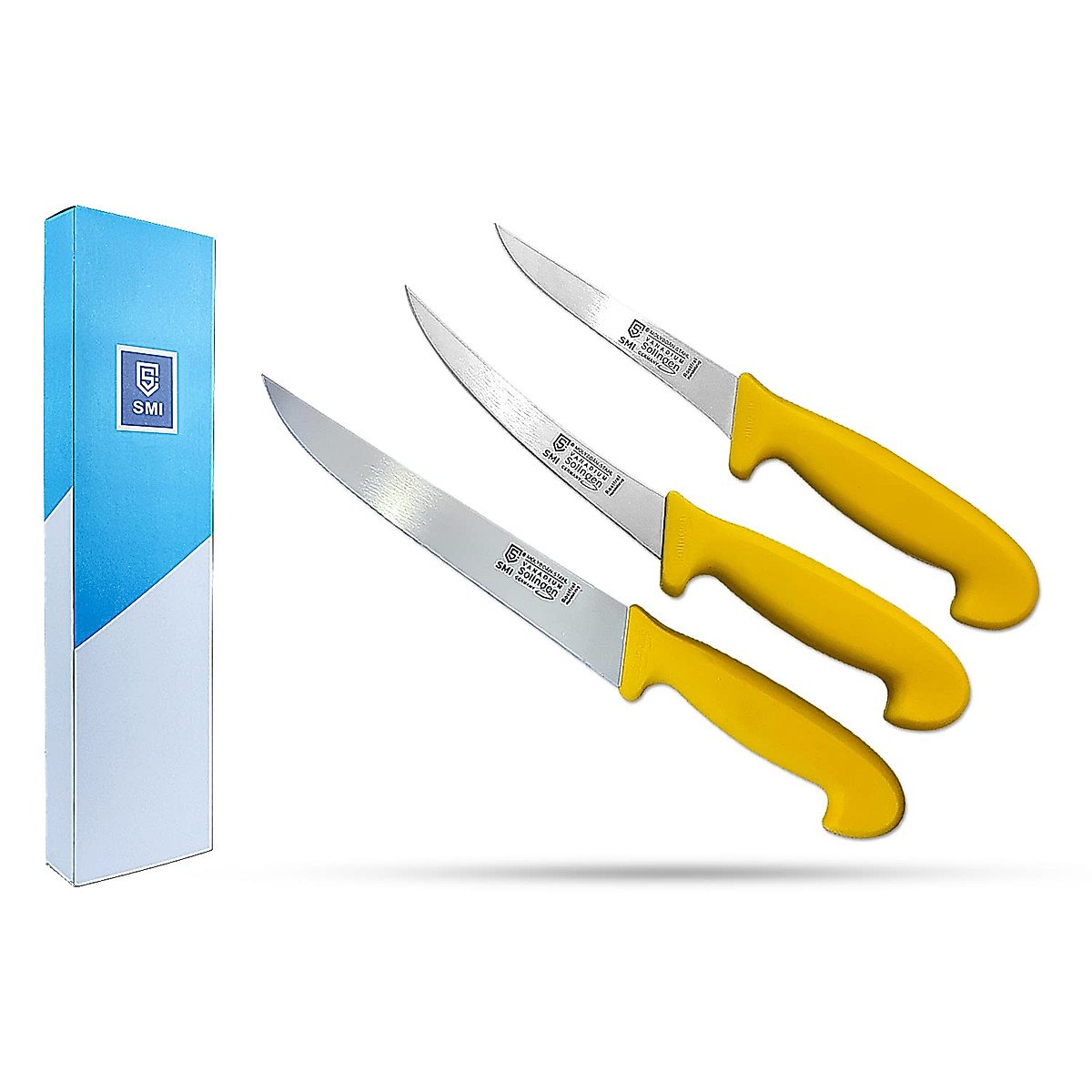 SMI - 3 Pcs Butcher Knife Set Boning Knife 5, 6 inch Butcher Knife 8 Inch for Cutting Meat Solingen Knife Made in Germany