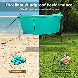 Tangkula 10 x 9 ft Family Beach Sunshade, UPF50+ Sun Shade Tent Canopy with Aluminum Poles, 4 Sandbag Anchor and 4 Peg Stake, Portable Beach Canopy Up to 7 People, Lightweight but Heavy Duty