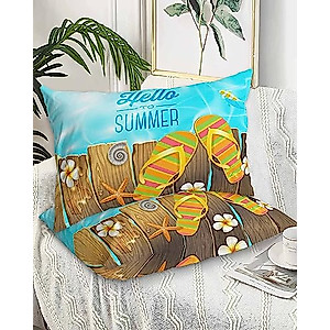 Edwiinsa Hello Summer Pillow Covers King Standard Set of 2 20x36 Bed Pillow, Tropical Ocean Starfish Slippers Spring Floral Plush Soft Comfort for Hair/Skin Cooling Pillowcases with Envelop Closure