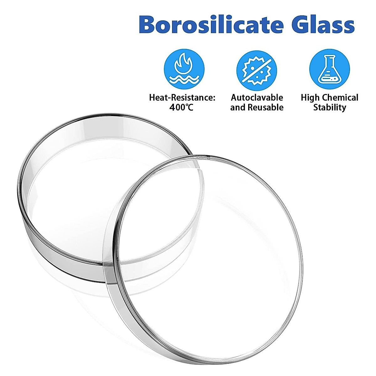 creahub 60 mm Glass Petri Dishes with Lids, 10 Pcs Autoclavable Lab Petri Plates with A Inoculation Loop, Autoclavable and Reusable Culture Dishes for Agar Plates, Mushroom Cultivation, Science