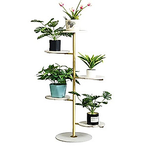 HAINARverS Gold Metal Plant Stand Indoor outdoor, marble 5Tier H49inch Tall Planter Stand Corner Flower Pot Holder multiple Shelves Plant Display for Patio Garden Living Room（5Tier Gold）