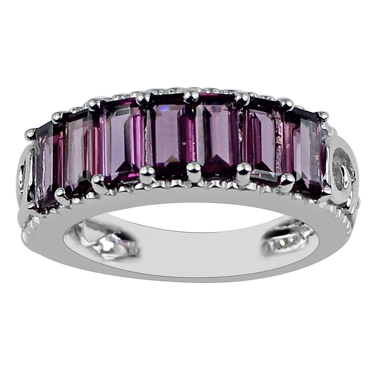 Carillon Stunning Rhodolite Garnet Baguette Shape 6x3MM Natural Earth Mined Gemstone 925 Sterling Silver Ring Wedding Jewelry for Women & Men