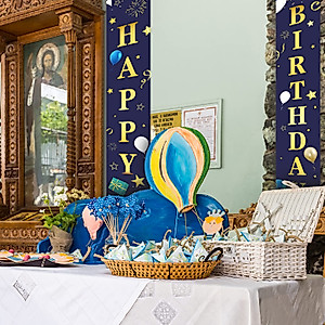 Frienda Happy Birthday Door Banner Navy Blue and Gold Birthday Decorations Birthday Backdrop for Men Boy Happy Birthday Porch Sign Party Supplies for 15th 18th Birthday Decor