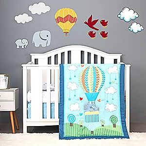 Baby Bees 4 Pieces Balloon Safari Crib Bedding Sets for Boys and Girls | Baby Bedding Set of Crib Sheet, Quilt, Dust Ruffle for Standard Size Crib
