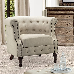 Rosevera Chancy Accent Chairs,Comfy Club Barrel Modern Armchair with Soft Living Room Readingroom,Bedroom Seating, Standard, Natural