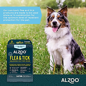 ALZOO Flea & Tick Repellent Squeeze-On for Dogs and 8 Fl. Oz. Flea & Tick Repellent Spray for Dogs, 100% Plant-Based Active Ingredients