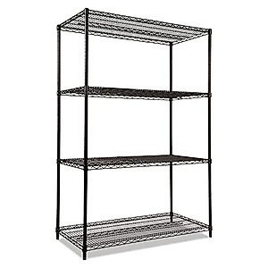 Alera ALE Industrial Heavy-Duty Wire Shelving Starter Kit, 4-Shelf, 48w x 24d x 72h, Black