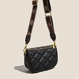 GUSEES LuckSeed Small Crossbody Bags for Women Quilted Leather Shoulder Bag Handbags Clutch Purses, Black