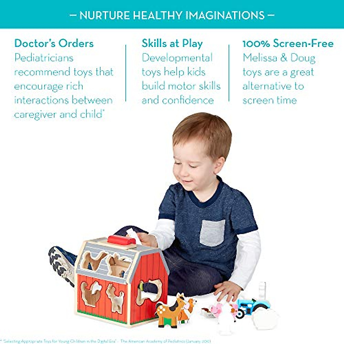 Melissa & Doug Stacking Train - Classic Wooden Toddler Toy (18 pcs) & Wooden Take-Along Sorting Barn Toy with Flip-Up Roof and Handle, 10 Wooden Farm Play Pieces