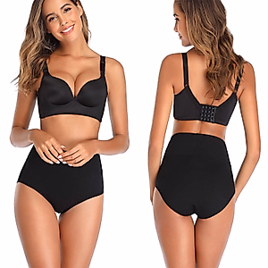 QOVOQ Women's High Waist Cotton Underwear Stretch Briefs Soft Comfy Ladies Panties MultiPack Black