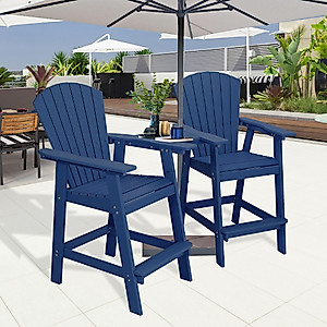 VSMKSJ Outdoor HDPE Adirondack Bar Stools, Tall Adirondack Chairs Set of 2, Navy Blue