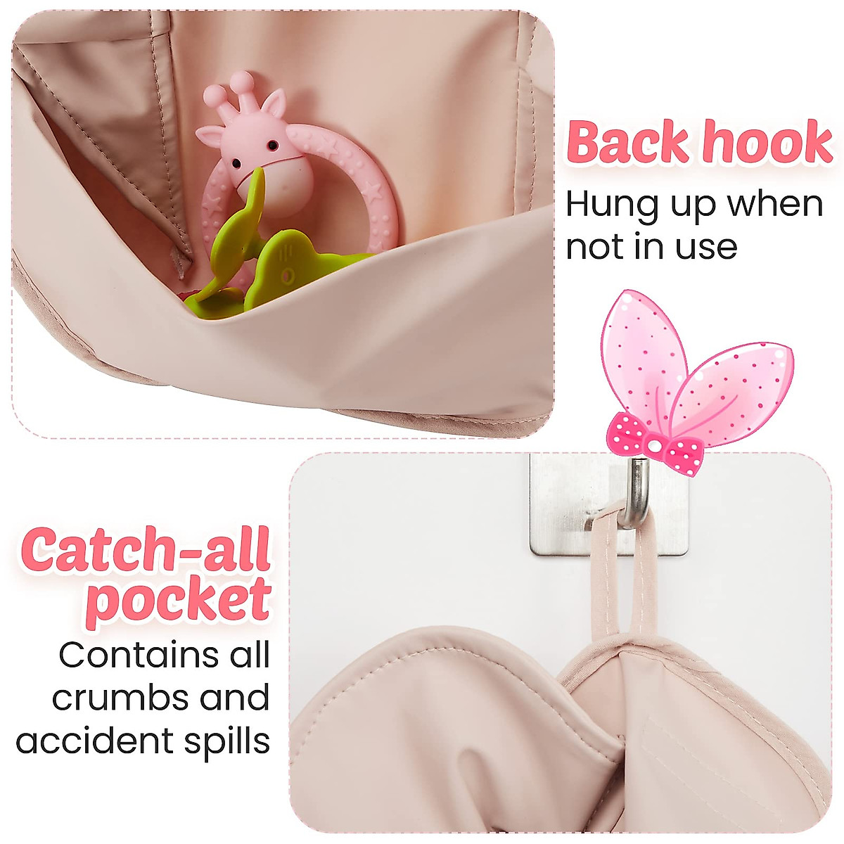 JaGely 3 Pack Waterproof Baby Bibs for Girls Soft Feeding Bibs for Girl Baby Eating Smock Bibs with Food Catcher Better Than Silicone Baby Girl Bib Smock Soft Feeding Bib for Babies
