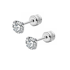 Hypoallergenic double sided diamond Stud Earrings For Womens Girl Secure Safety Screw back Cartilage CZ Stud Earrings (4mm Steel (2 Pairs))