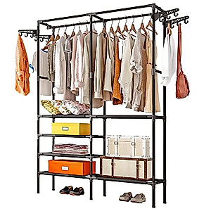 TUOKING Garment Rack, Metal Clothing Racks for Hanging Clothes, Heavy Duty Wire Bedroom Clothing Rack, Freestanding Portable Wardrobe Closet Rack with 4 Hanging Rods, 70" H*34L*17.5W, Black