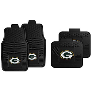 Fanmats Green Bay Packers Set of 4 Car Mats for Cars, SUV, Pickups - All Weather Technology Protection, Deep Reservoir Design, Universal Fit - 3D NFL Team logo - 29”x17” Front - 14”x17” Rear Mat