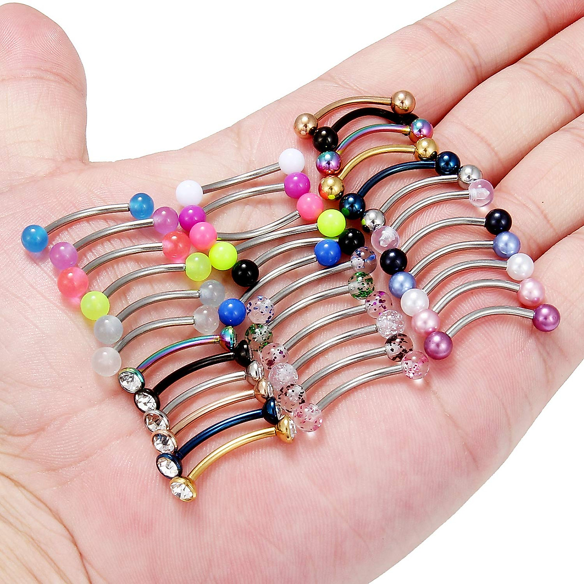 Yaalozei 14G Snake Eye Tongue Rings Piercing Jewelry Stainless Surgical Steel Tongue Nipple Ring Glow in Dark Long Frog Eye Tongue Ring Nipple Rings Curved Barbell Vch Piercing Jewelry Women Men 16mm