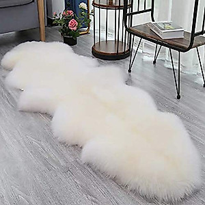 Gracefur Area Rug Genuine Sheepskin Rug Soft Lambswool Throw Rug Decorative Rug for Bedroom Sofa Floor (2*6ft, White)
